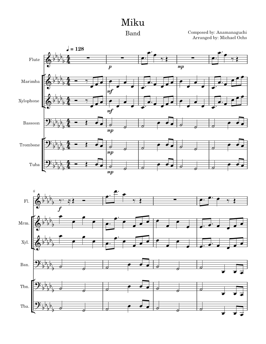 Miku Feat. Hatsune Miku – Anamanaguchi Sheet Music for Trombone, Tuba ...