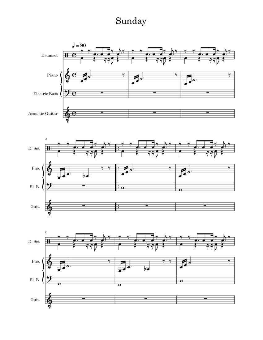 SCP 3008 Sunday theme Sheet music for Piano, Guitar, Bass guitar, Drum ...