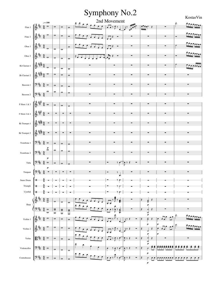 Symphony No.2 2nd MVT Sheet music for Trombone, Tuba, Flute, Oboe & more instruments (Symphony ...
