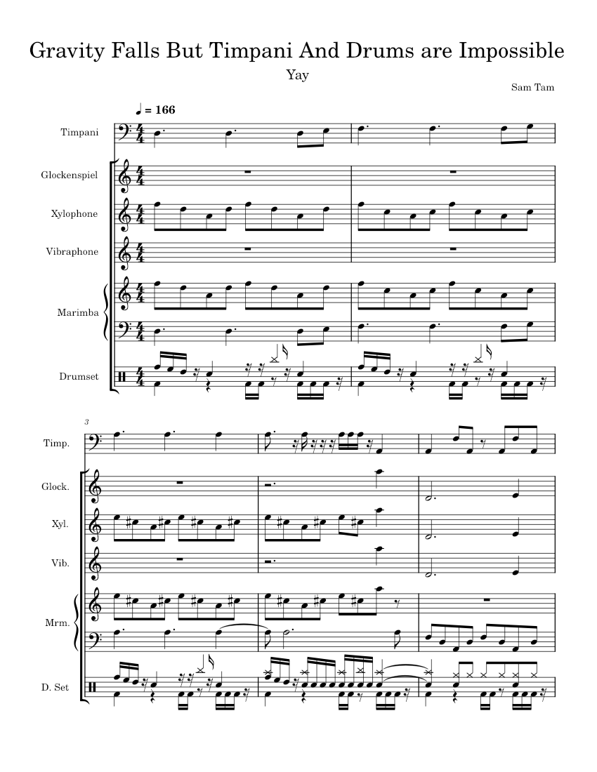 Gravity Falls Theme – Brad Breeck Gravity Falls Percussion Cover Sheet ...