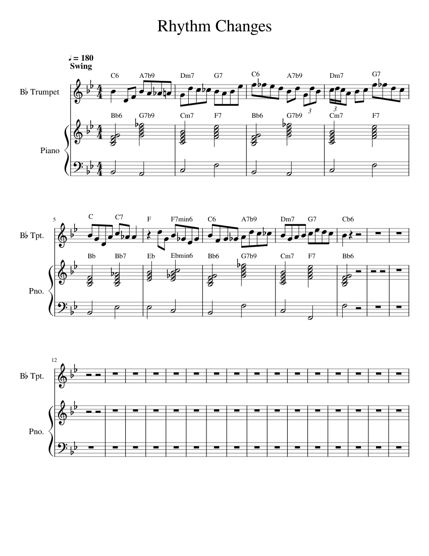 8 Bar Rhythm Changes Sheet music for Piano, Trumpet in b-flat (Solo ...