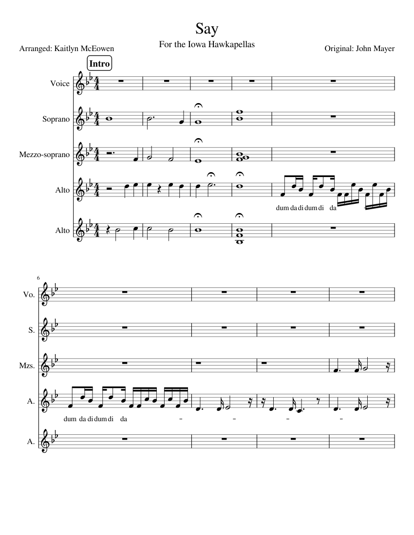 Say- John Mayer Cover Sheet music for Soprano, Alto, Vocals, Mezzo ...
