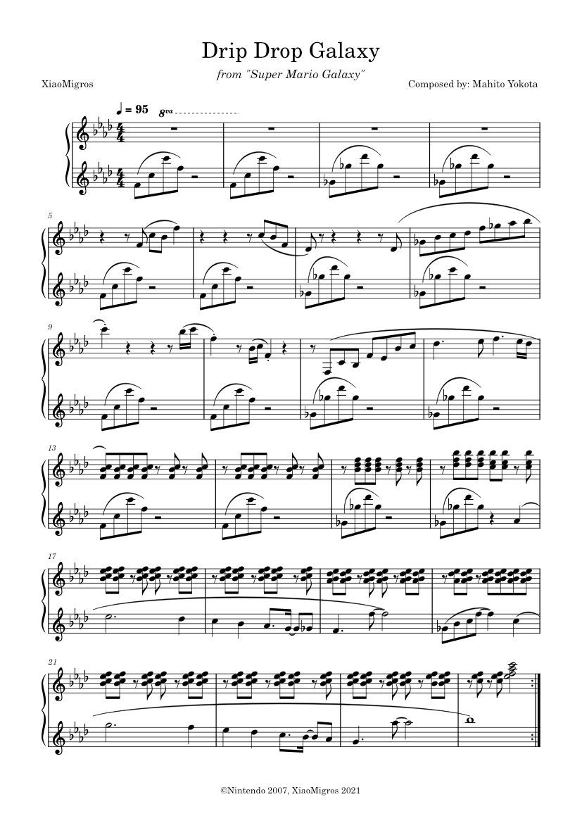 Drip Drop Galaxy - Super Mario Galaxy Sheet music for Piano (Solo) Easy ...