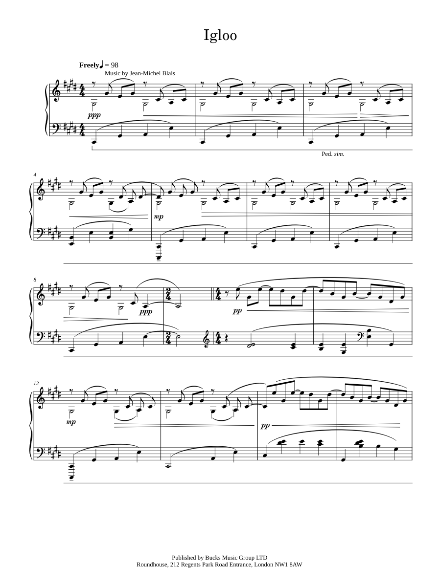 Igloo Sheet music for Piano by Jean-Michel Blais Official | MuseScore.com