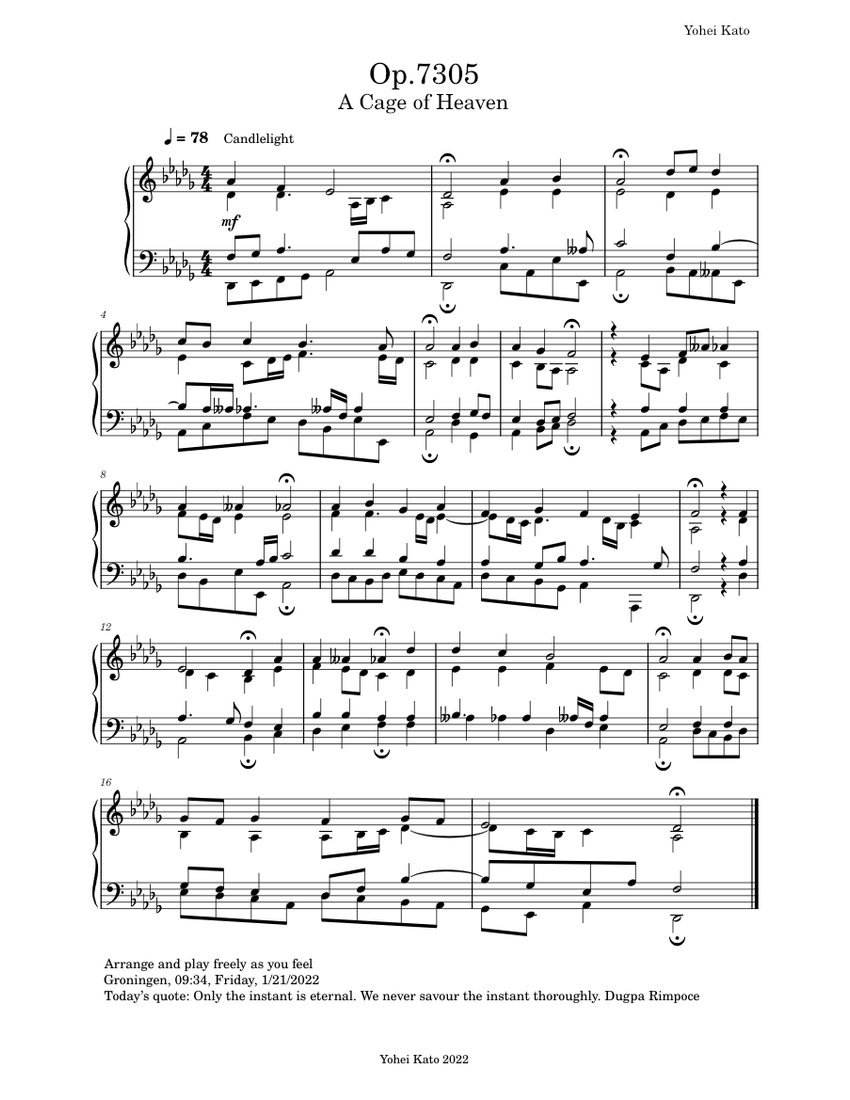 Op.7305 A Cage of Heaven Sheet music for Piano (Solo) | Musescore.com