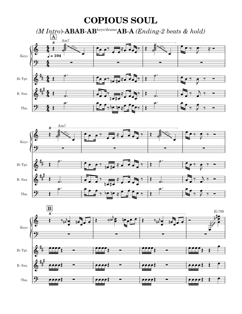 Copious Soul Chart Sheet music for Piano, Trombone, Saxophone baritone, Trumpet in b-flat (Mixed ...