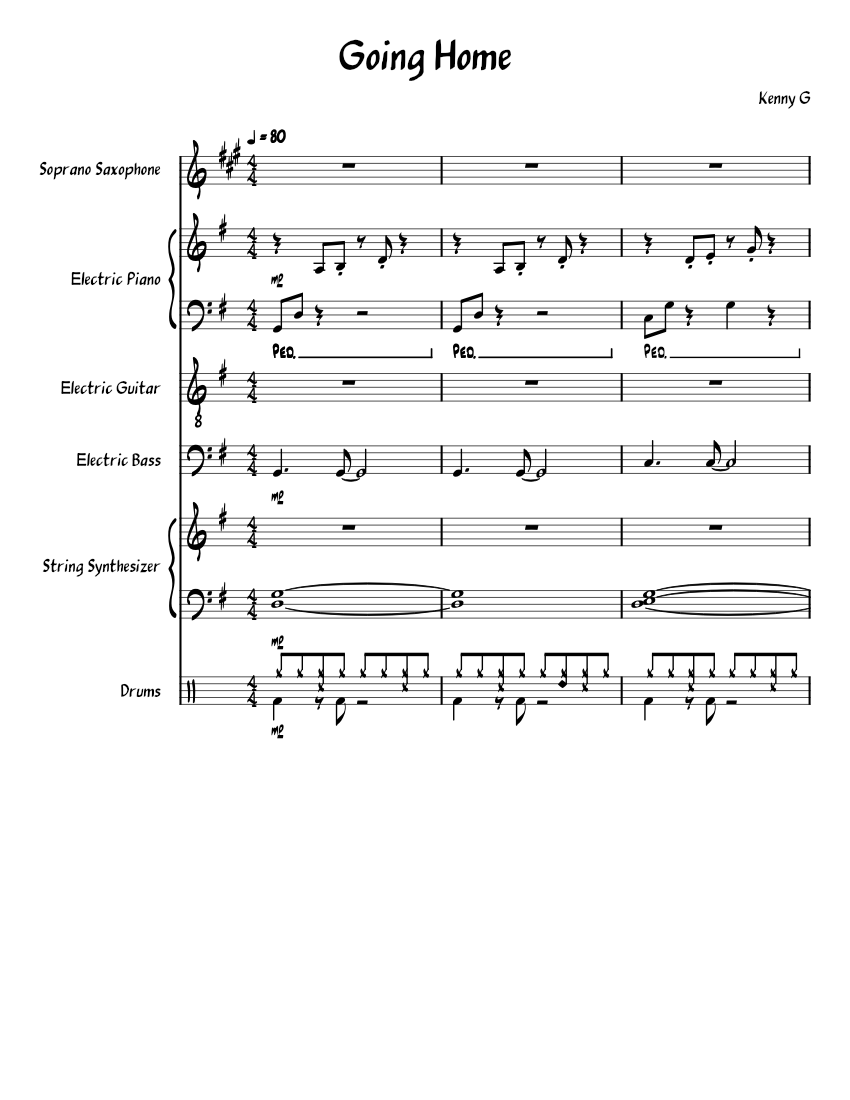 Going Home-Kenny G Sheet music for Piano, Guitar, Bass guitar, Drum ...