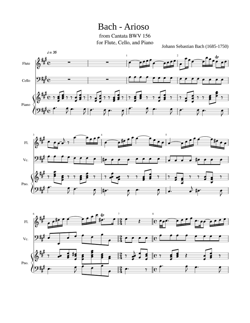 Bach - Arioso, for Flute, Cello, and Piano Sheet music for Piano, Flute ...