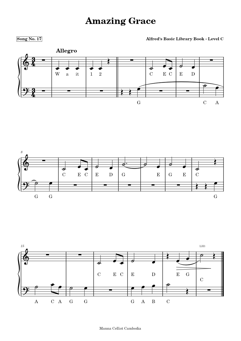 Amazing Grace – Misc Praise Songs (Song No. 17. Allegro) Sheet music ...