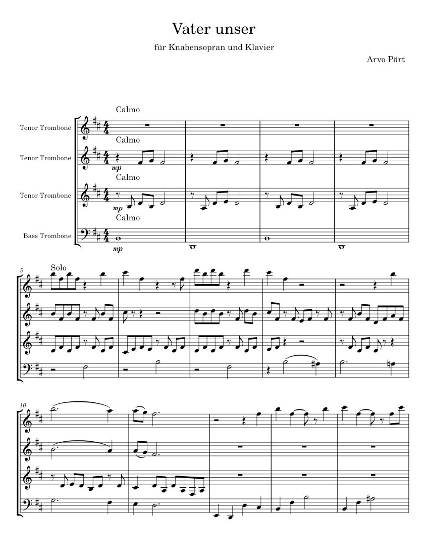 Vater Unser - Arvo Pärt Sheet Music for Trombone (Mixed Quartet) | MuseScore.com