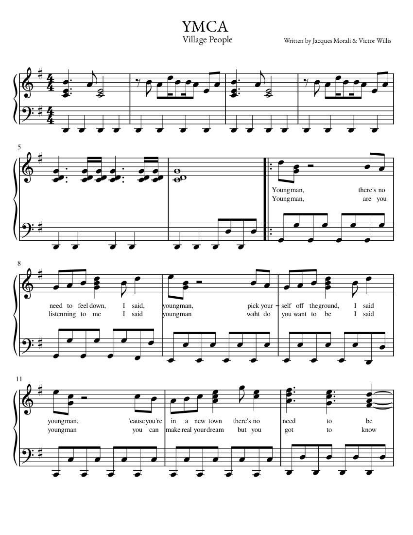 YMCA – Village People Sheet Music for Piano (Solo) | MuseScore.com
