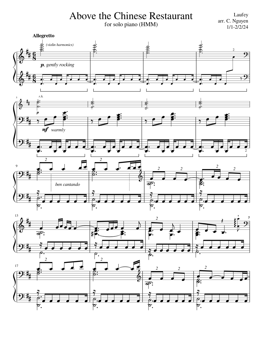 Above the Chinese Restaurant – Laufey (for piano solo) Sheet music for Piano (Solo) Easy ...