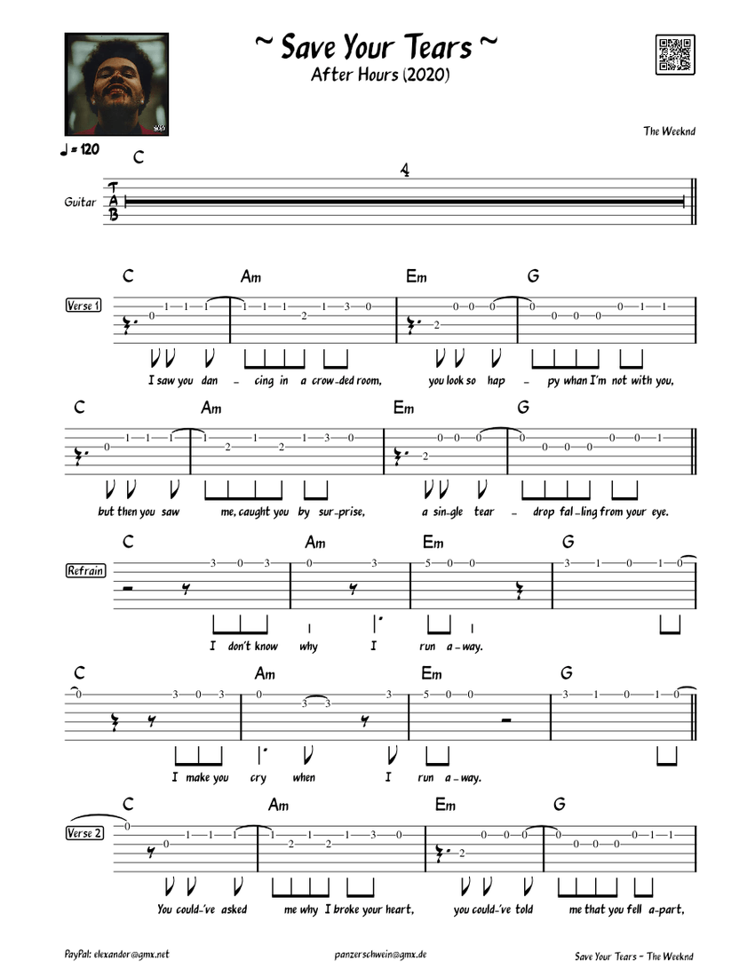Save your tears – The Weeknd - Lead Sheet / Guitar Tabs Sheet music for ...