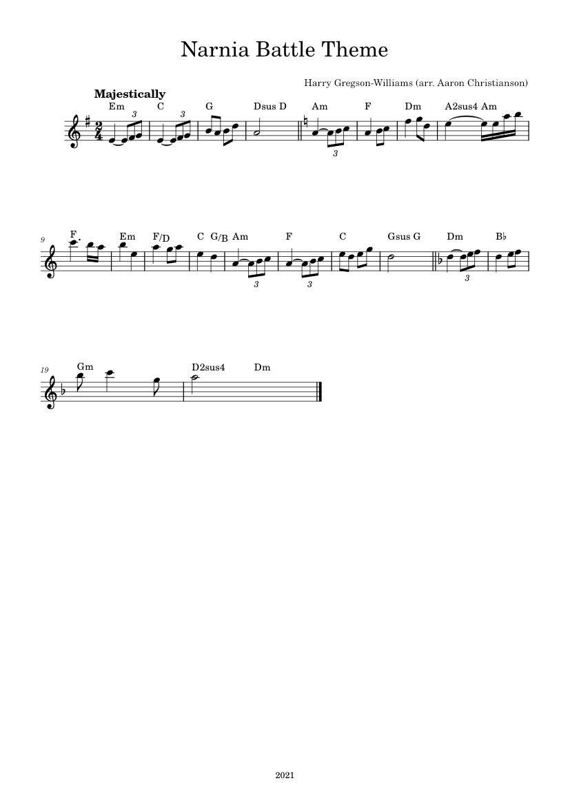 Narnia Battle Theme by Harry Gregson-Williams Sheet music for Piano ...