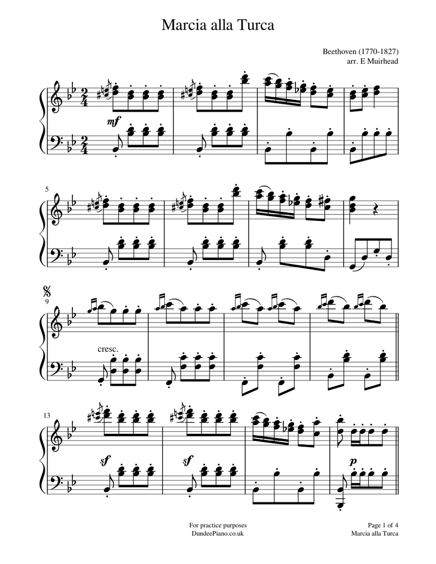 Marcia alla Turca - intermediate piano Sheet music for Piano (Solo ...