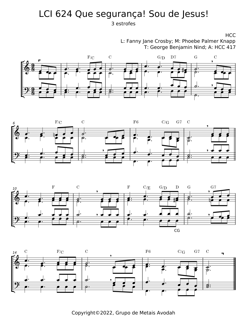 LCI 624 Que segurança! Sou de Jesus! – Fanny Jane Crosby;Phoebe Palmer ...