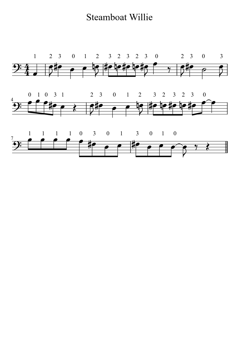 Steamboat Willie tune Sheet Music for Cello (Solo) | MuseScore.com