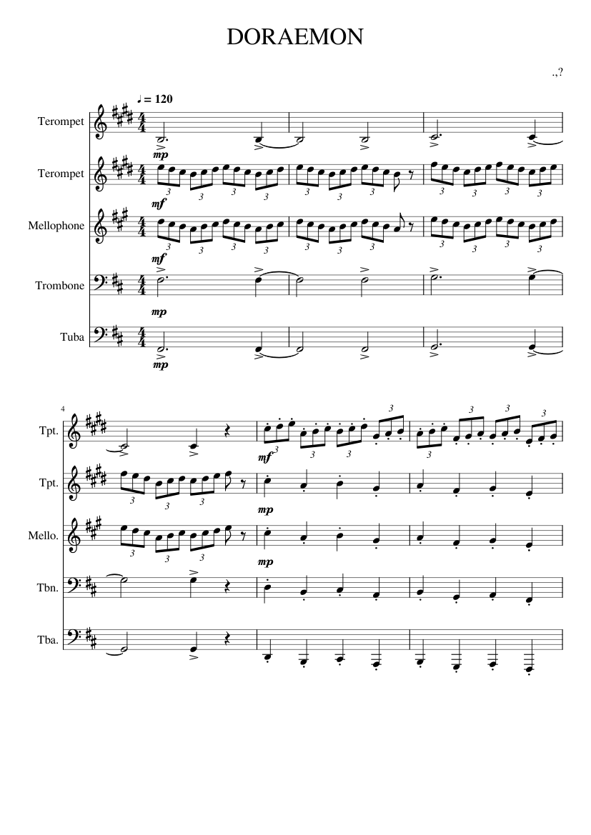 DORAEMON Sheet music for Trombone, Tuba, Mellophone, Trumpet other ...