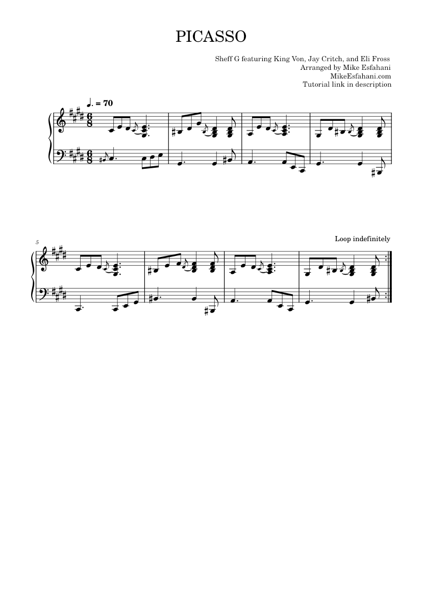Sheff G (ft. King Von, Jay Critch, Eli Fross) - PICASSO Sheet Music for ...