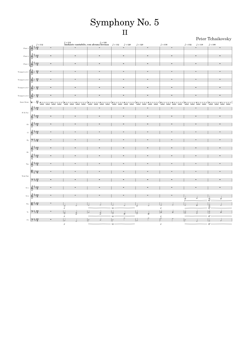 Symphony No.5 2nd movement – Tchaikovsky 【Trp1私と練習してくれますか？】 Sheet music for Piano, Flute ...