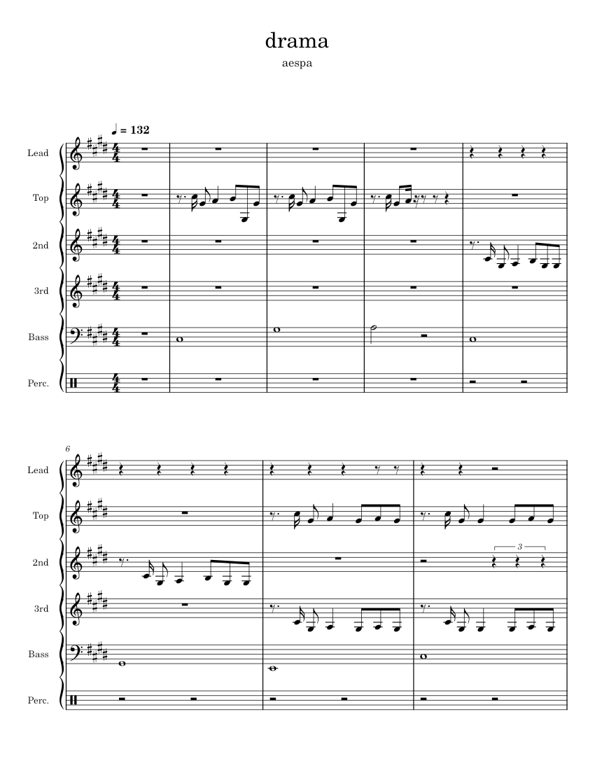 Drama - aespa (에스파) Sheet Music for Piano, Bass guitar, Drum group ...