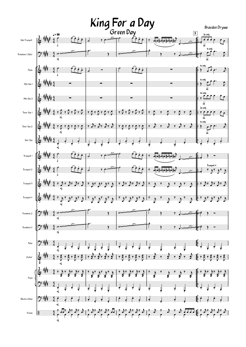 King for a day – Green Day King For a Day (Big Band) Sheet music for Piano, Trombone, Tuba ...