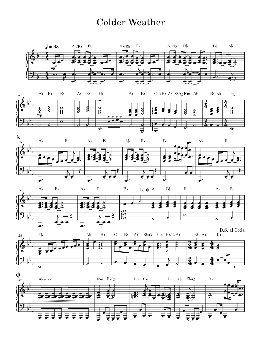 Colder Weather - Zac Brown Band Sheet Music for Piano (Solo ...