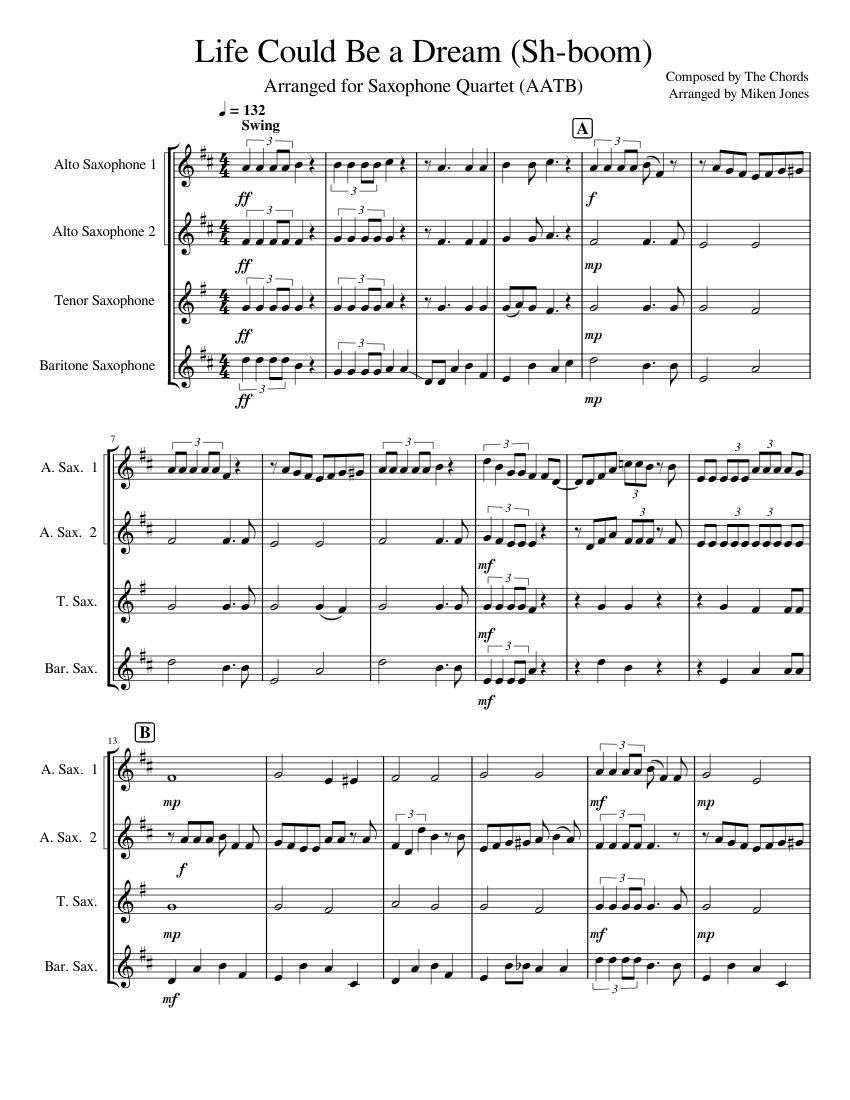 Sh-boom (Life Could Be A Dream) – The Chords Sh-boom - The Chords for Sax Quartet (AATB) Sheet ...