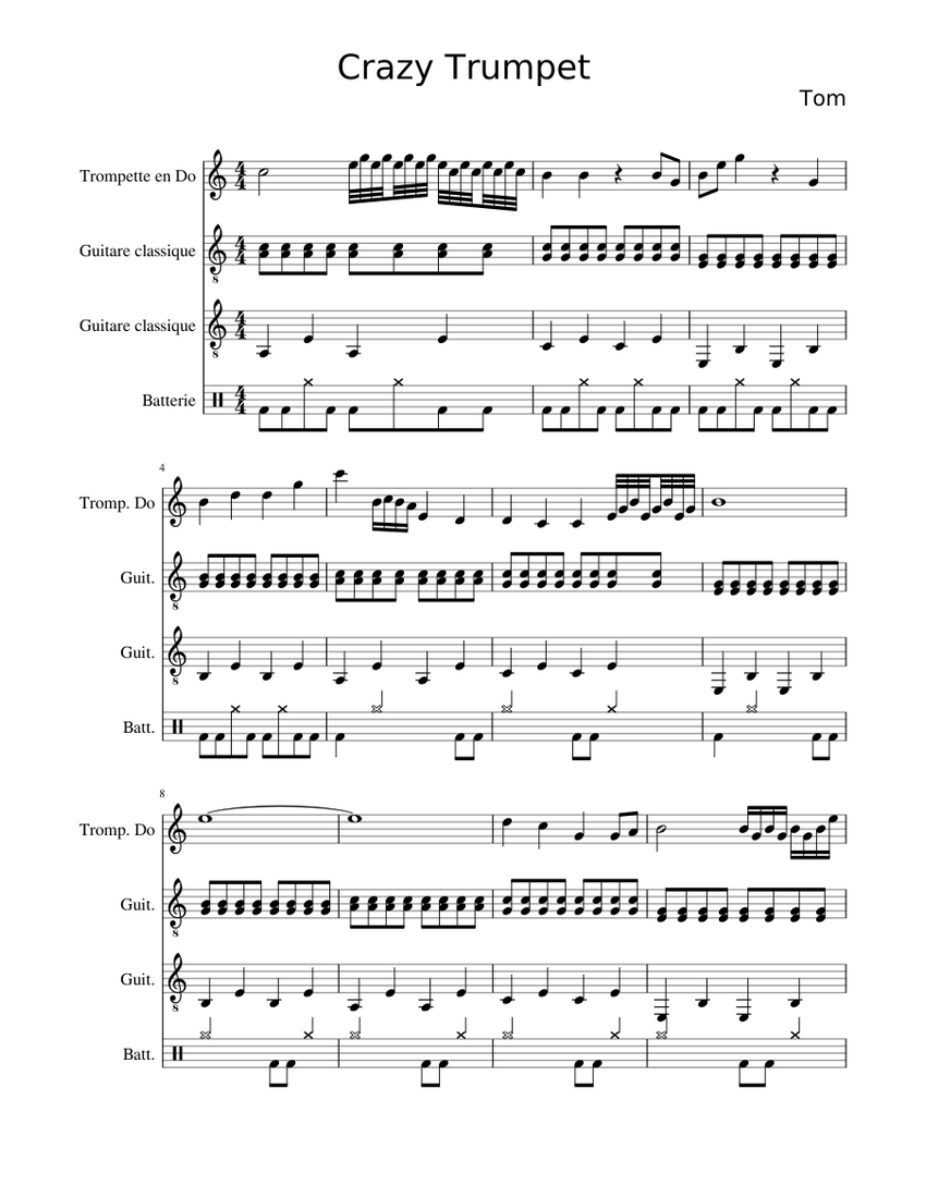Crazy Trumpet Sheet music for Guitar, Drum group, Trumpet in c (Mixed ...