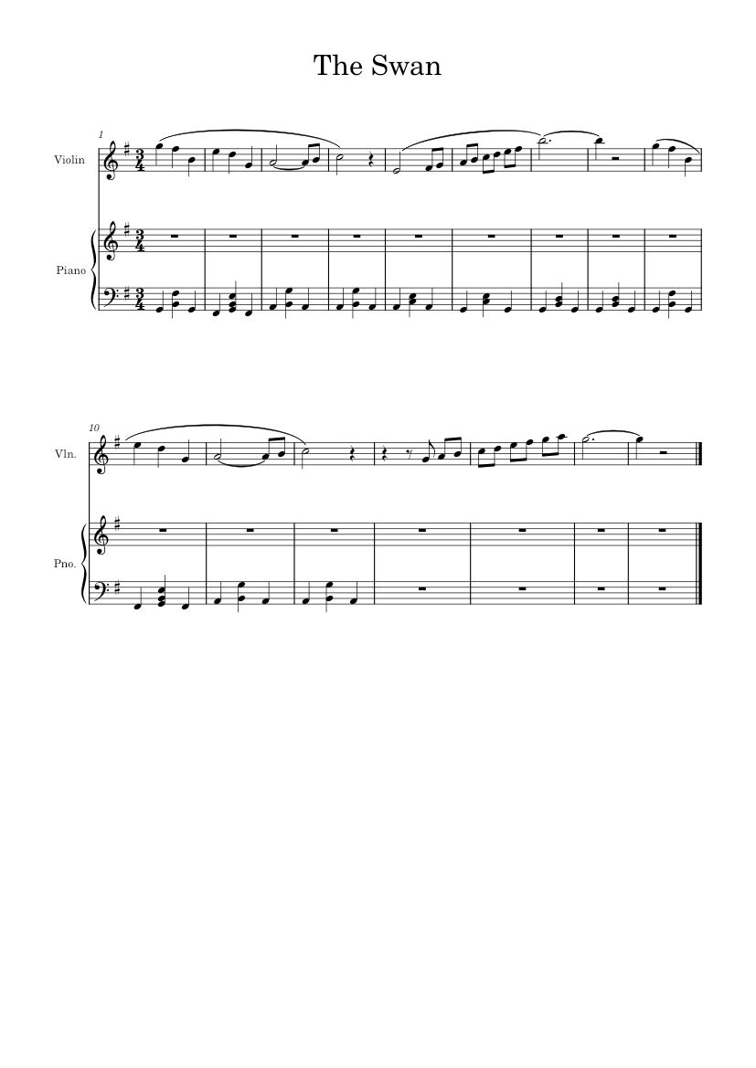 The Swan - Camille Saint-Saëns Sheet music for Piano, Violin (Solo) | Musescore.com