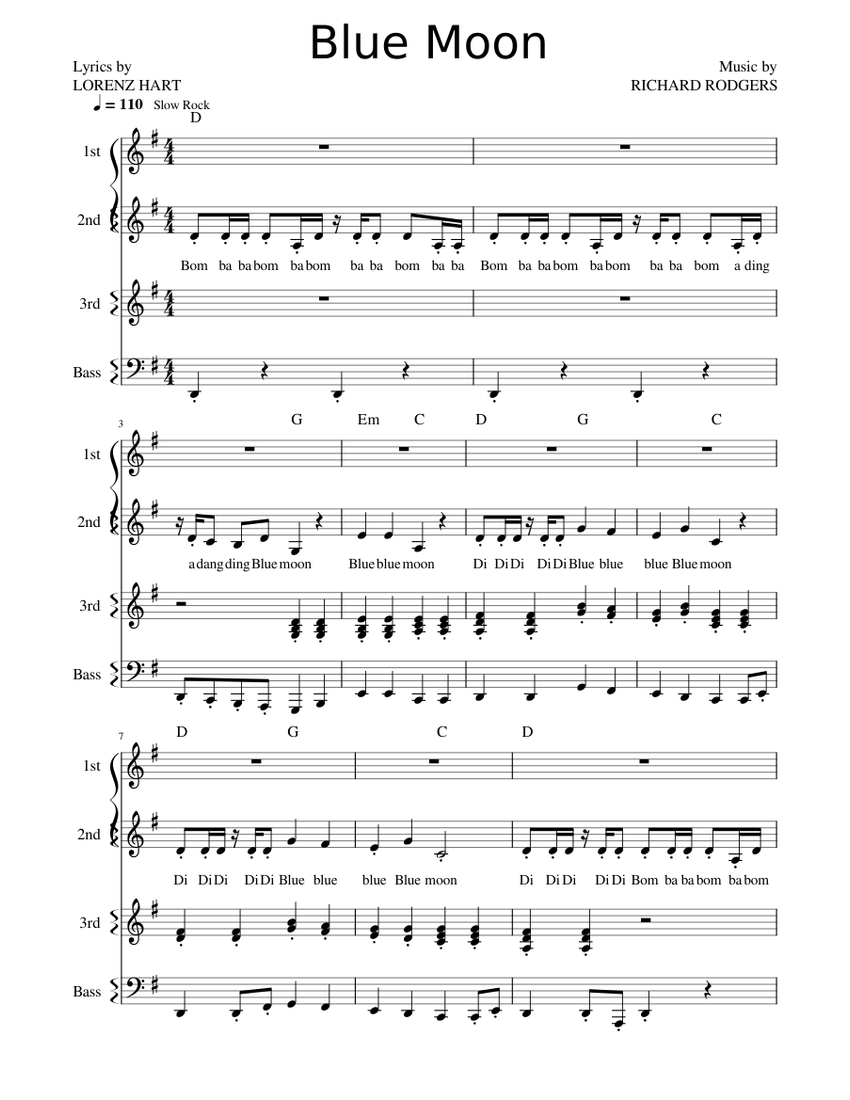 Blue Moon Sheet music for Accordion (Piano Quartet) | Musescore.com