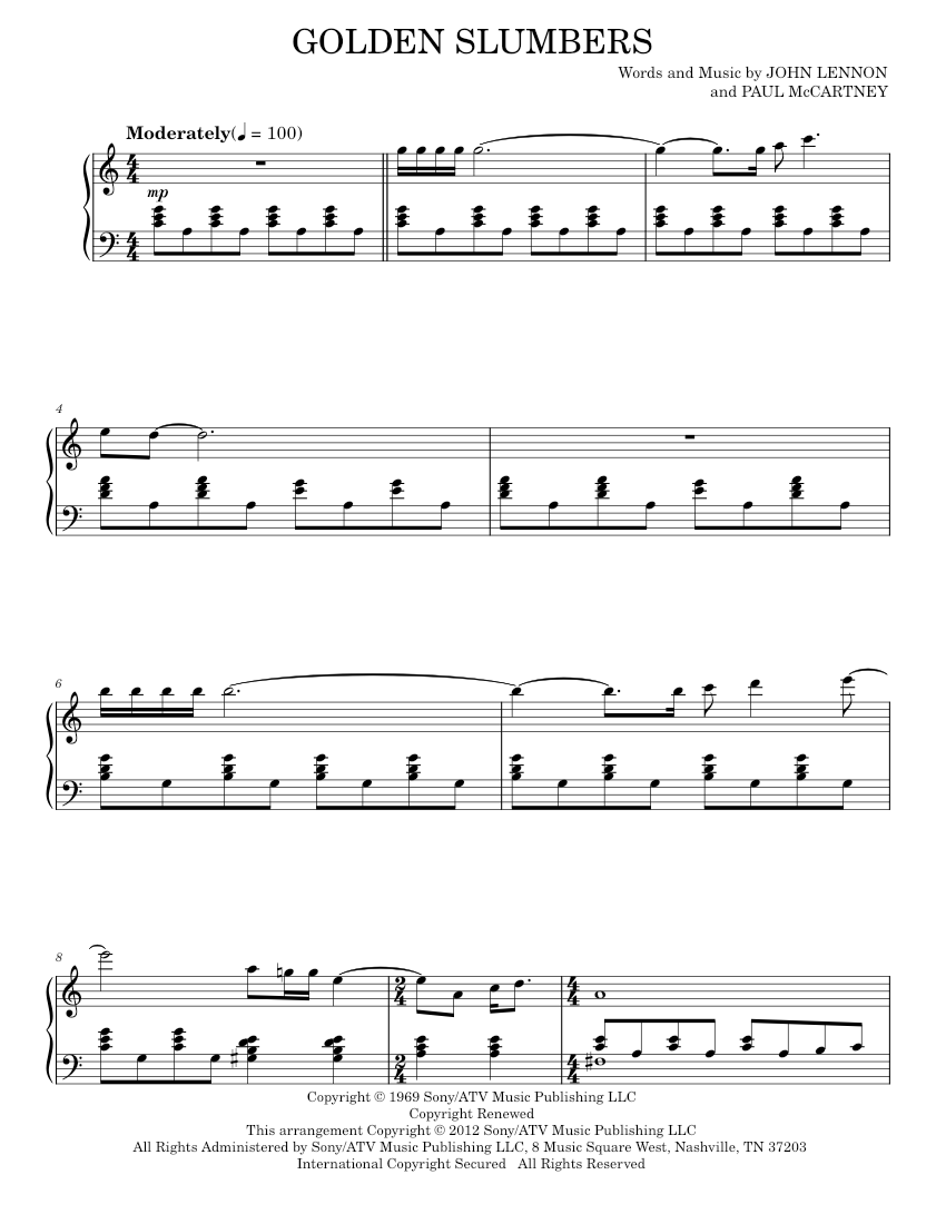 Play Official version of Golden slumbers sheet music by The Beatles for ...