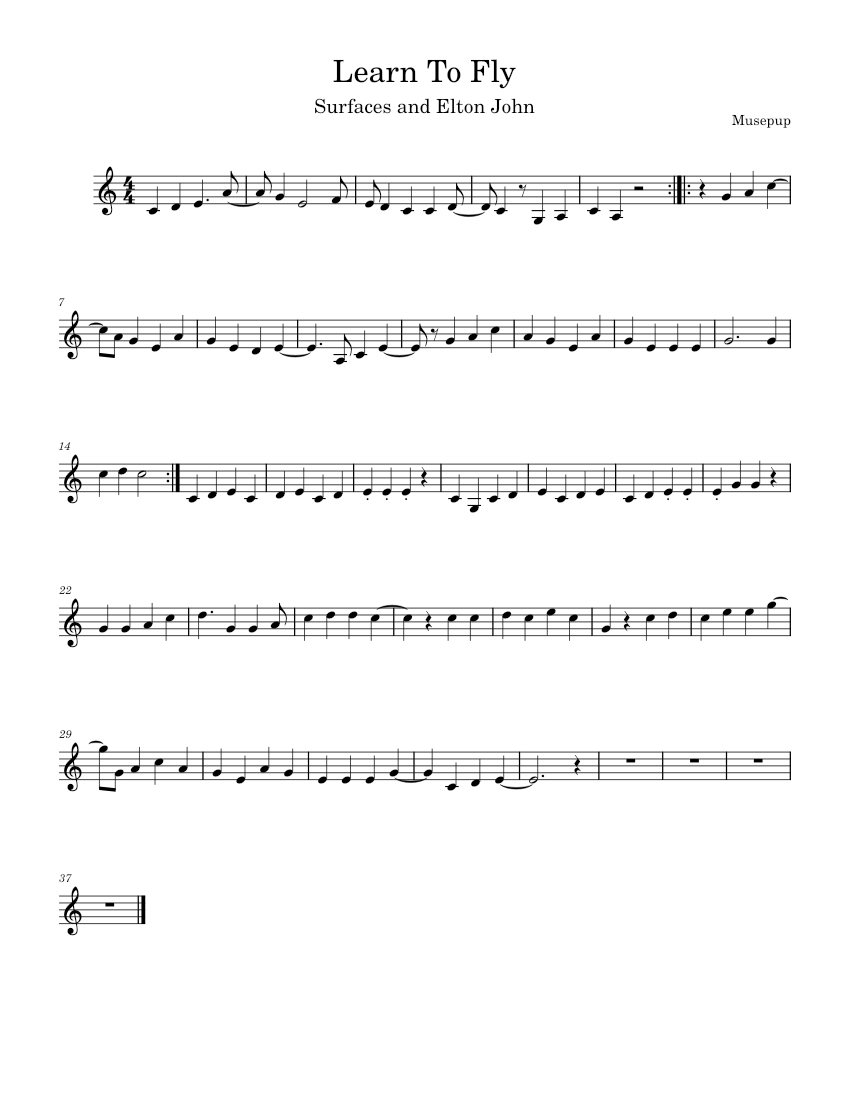 Learn To Fly by Surfaces and Elton John Sheet music for Piano (Solo ...