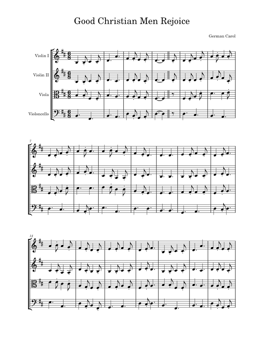 Good Christian Men Rejoice SQ Sheet music for Violin, Viola, Cello ...