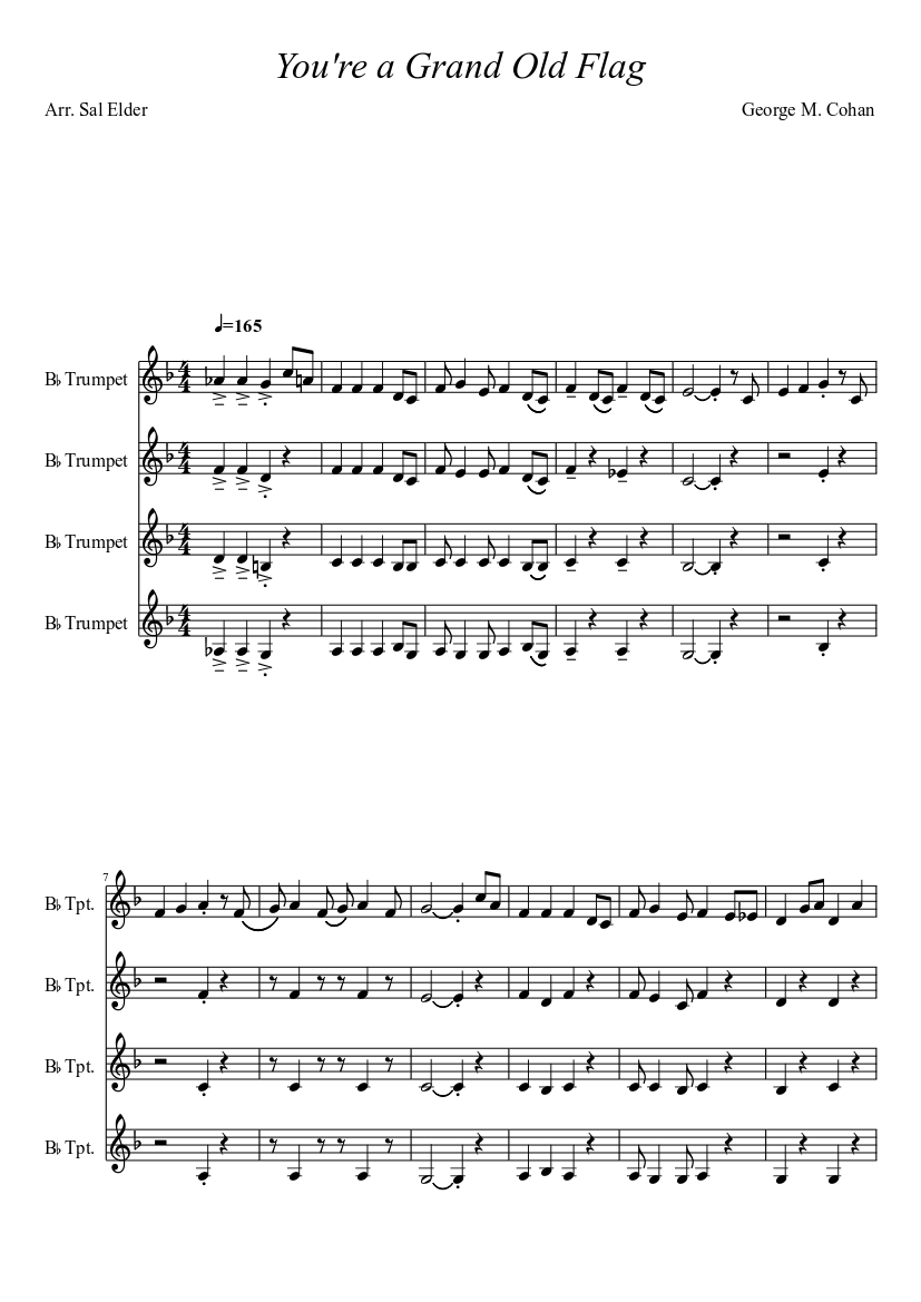 You're a Grand Old Flag Sheet music for Trumpet other (Mixed Quartet ...