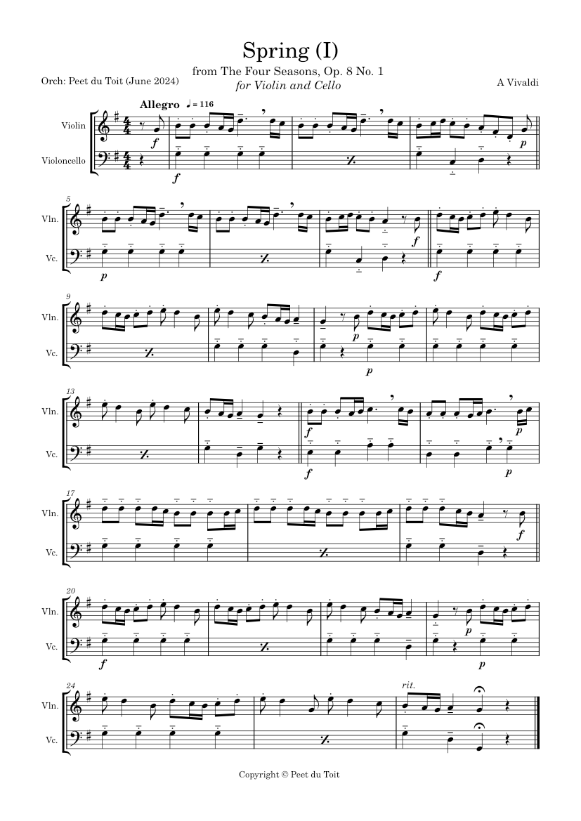 Spring' from the Four Seasons – Antonio Vivaldi Sheet music for Violin ...