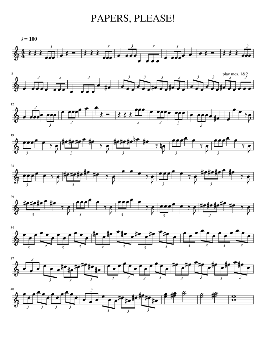 papers please, complete melody (for trumpet) Sheet Music for Trumpet in ...