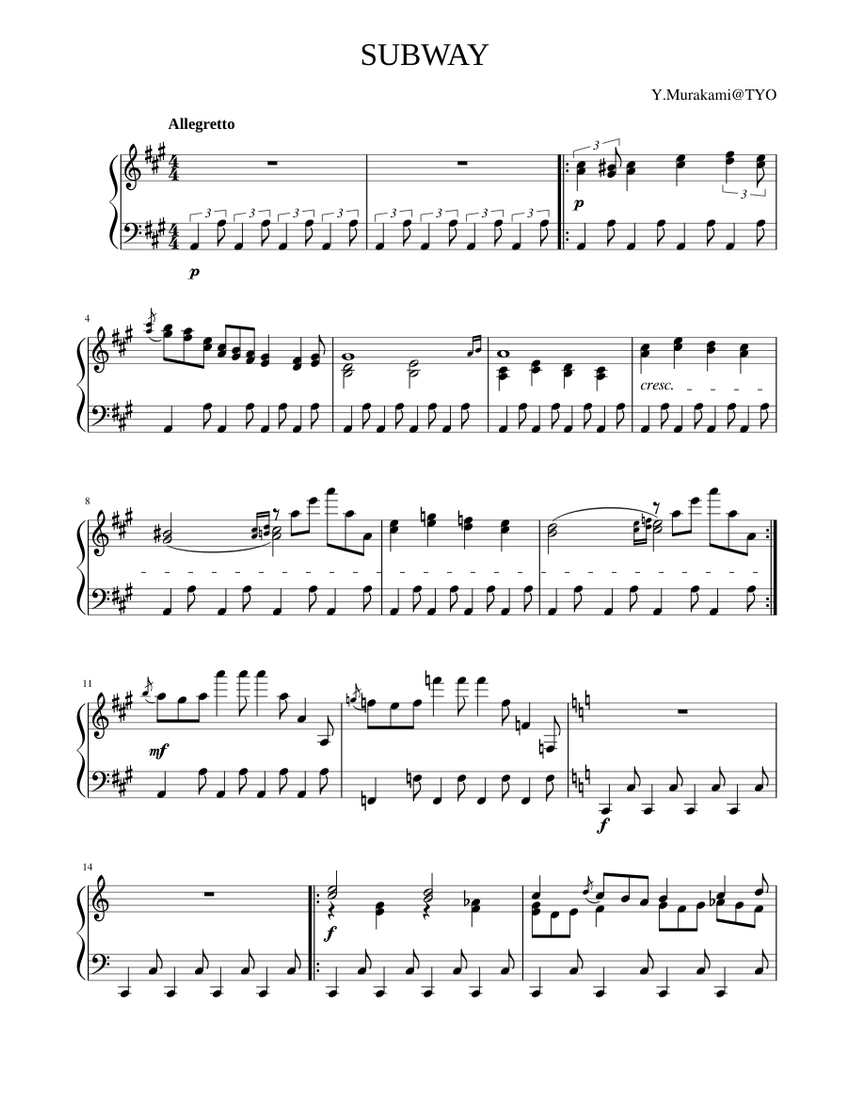 SUBWAY Sheet music for Piano (Solo) | Musescore.com