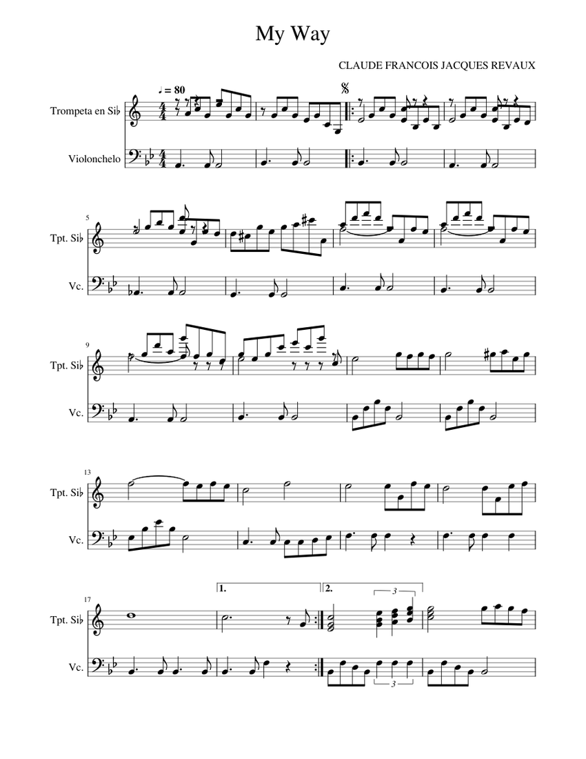 My_Way Sheet music for Trumpet in b-flat, Cello (Mixed Duet ...