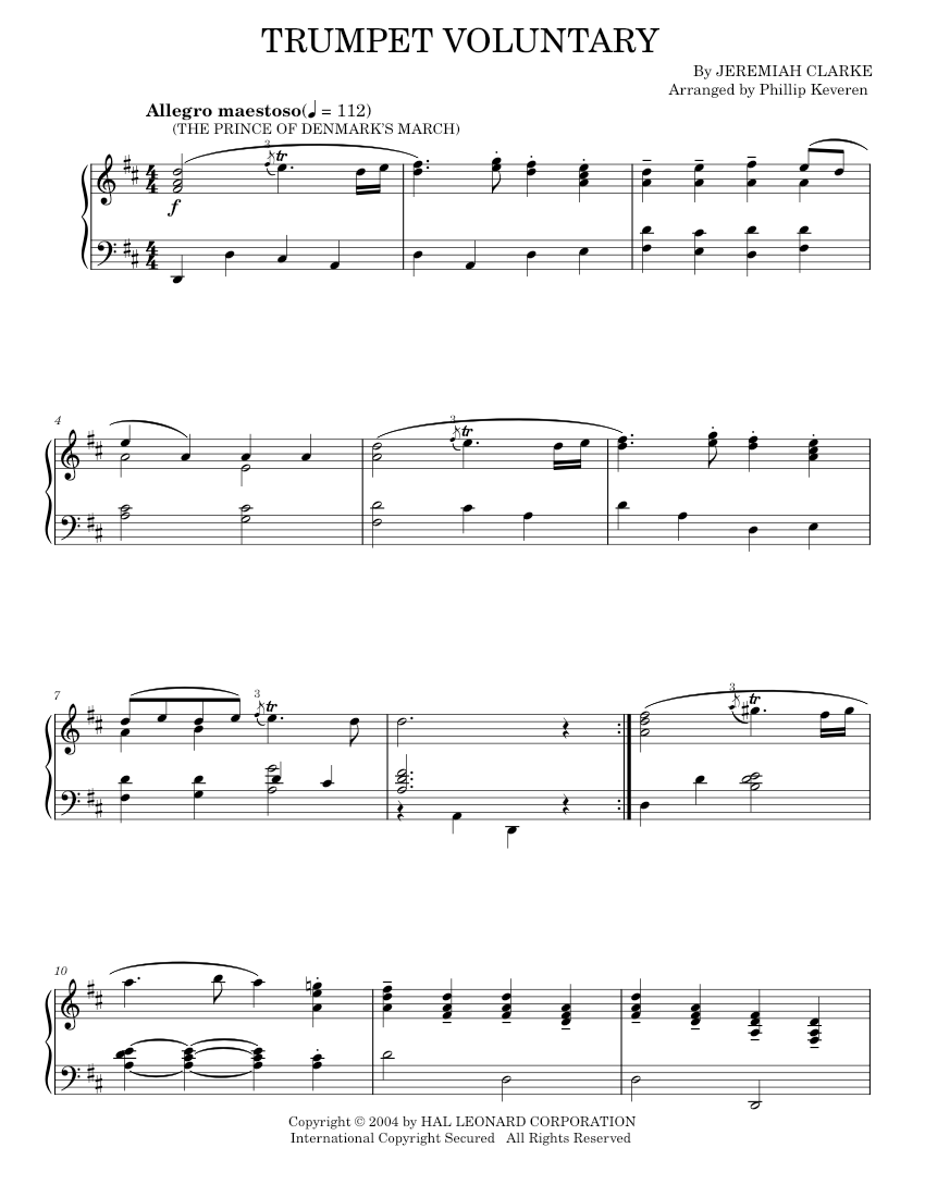 Play Official version of Trumpet voluntary Sheet Music by Jeremiah ...