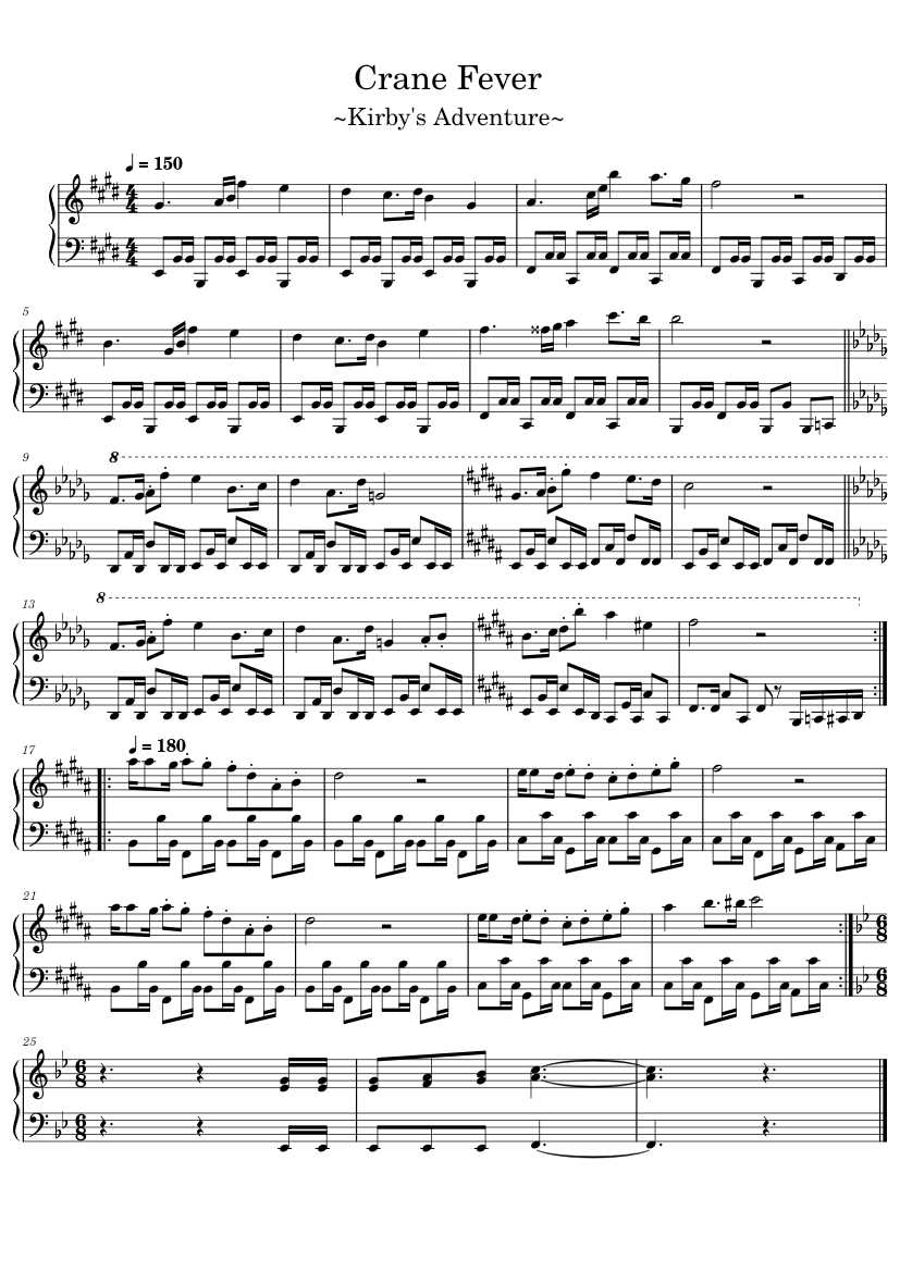 Crane Fever – Kirby's Adventure Sheet music for Piano (Solo ...