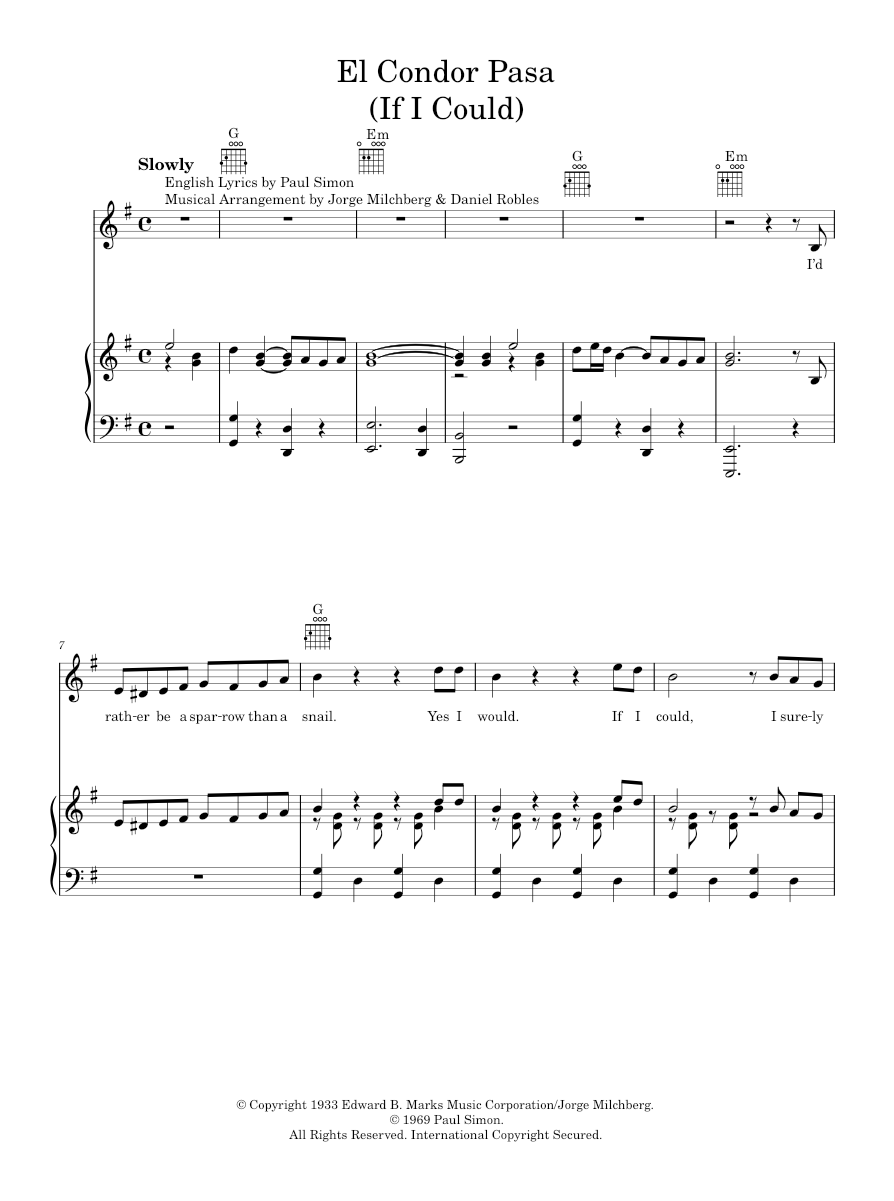 Play Official version of El condor pasa Sheet Music by Simon ...