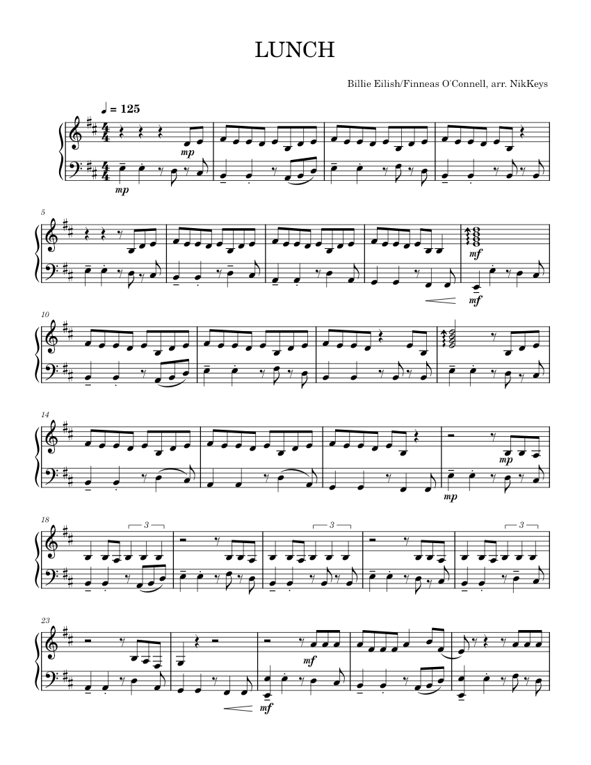 LUNCH – Billie Eilish Sheet Music for Piano (Solo) | MuseScore.com