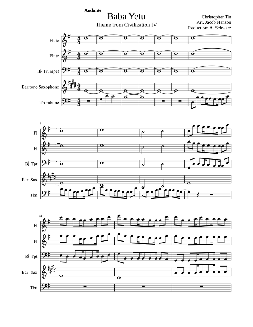 Baba Yetu - Icon Ensemble Sheet music for Trombone, Flute, Saxophone baritone, Trumpet in b-flat ...