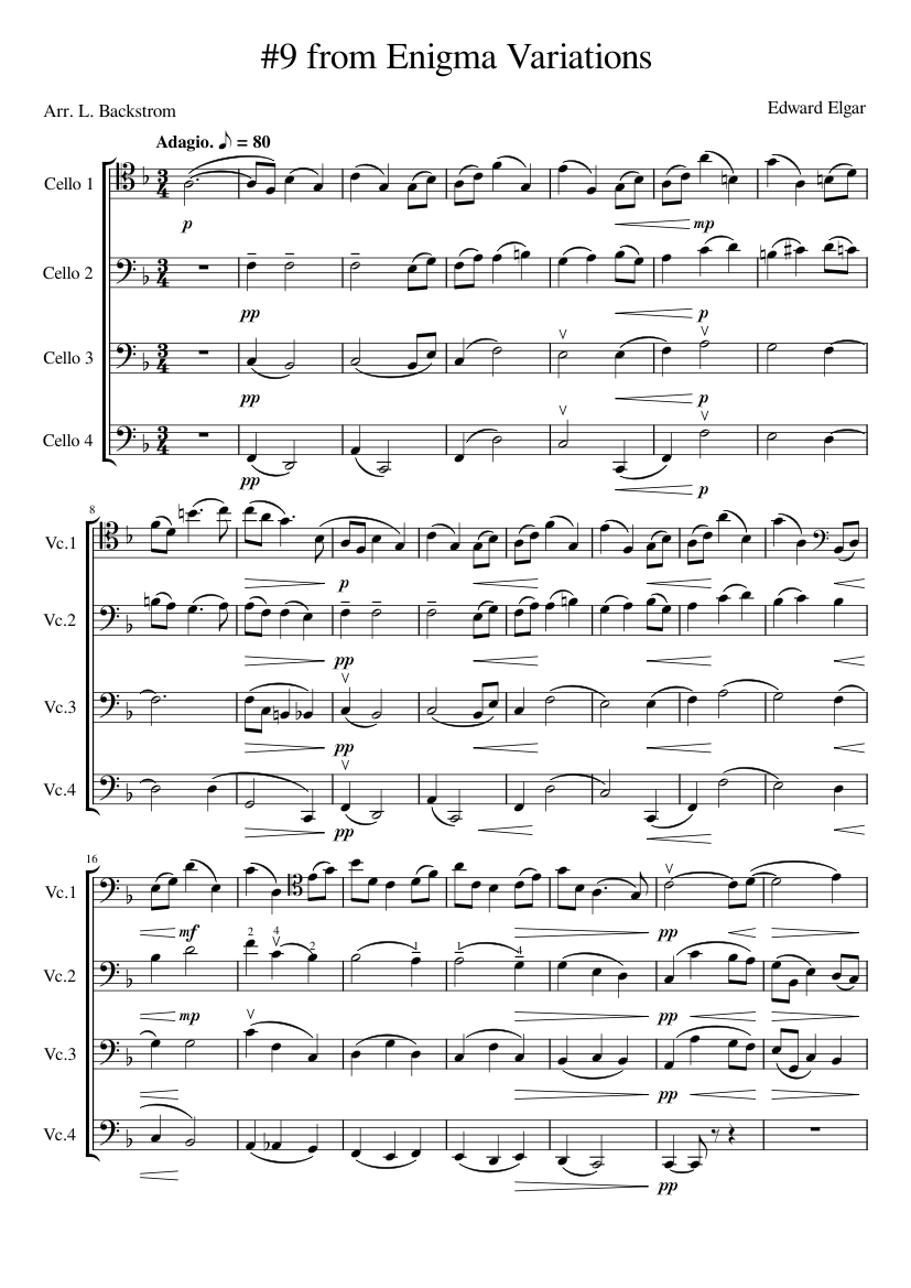 ENIGMA VARIATIONS Elgar Sheet Music for Cello (String Ensemble ...