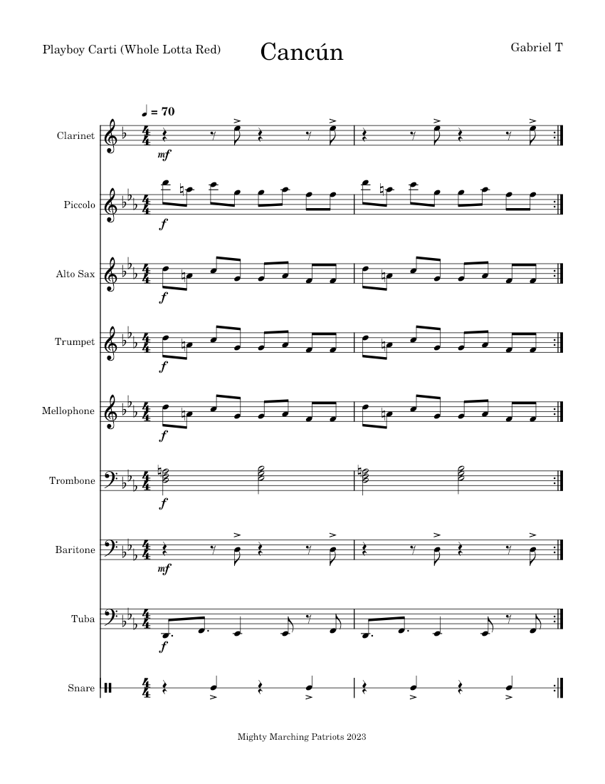 Cancún – Playboi Carti Cancún Sheet Music for Trombone, Tuba, Oboe ...