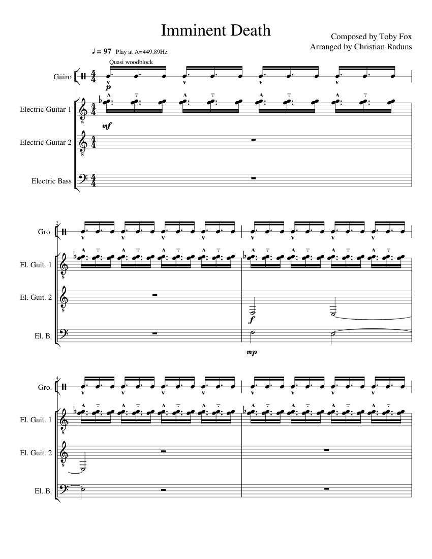 Imminent Death (Deltarune) Sheet music for Guitar, Bass guitar, Guiro ...