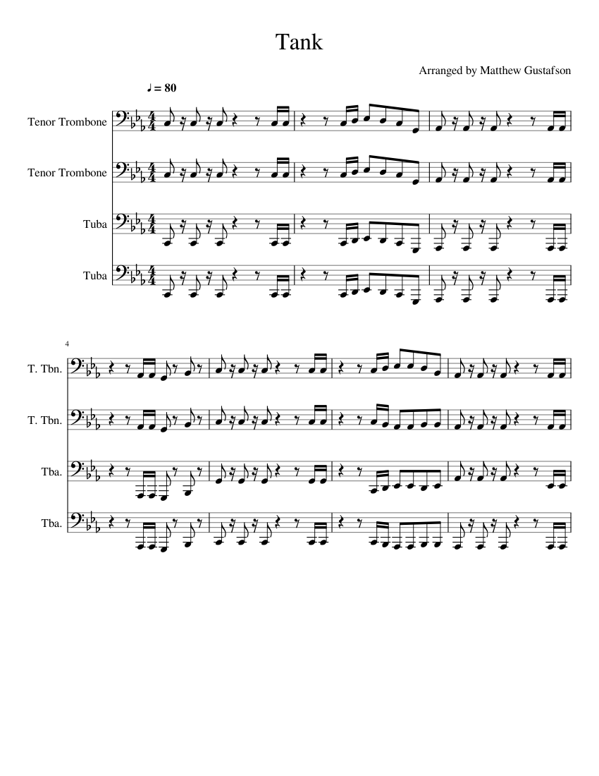 Tank Sheet music for Tuba, Trombone tenor (Mixed Quartet) | Musescore.com