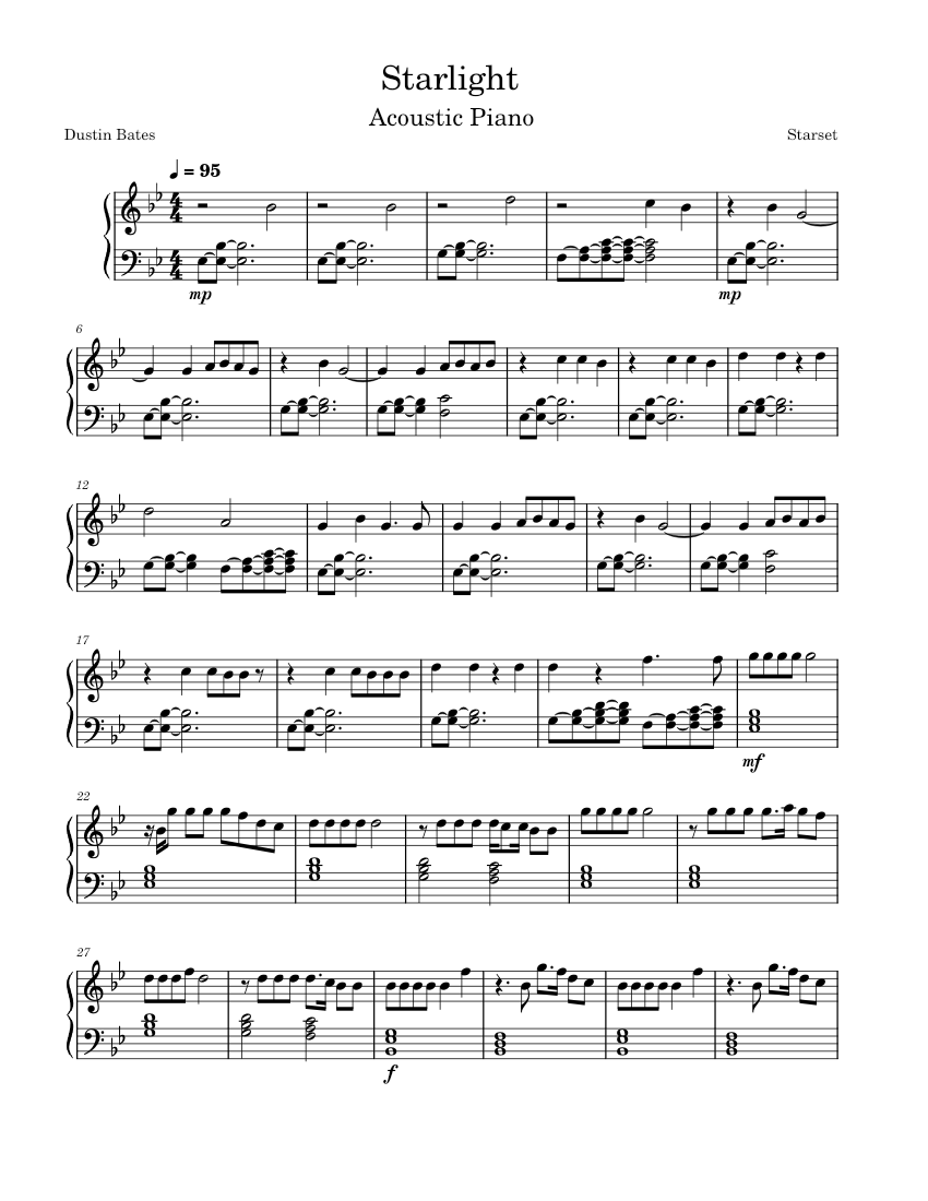 Starlight – STARSET Sheet music for Piano (Solo) | Musescore.com