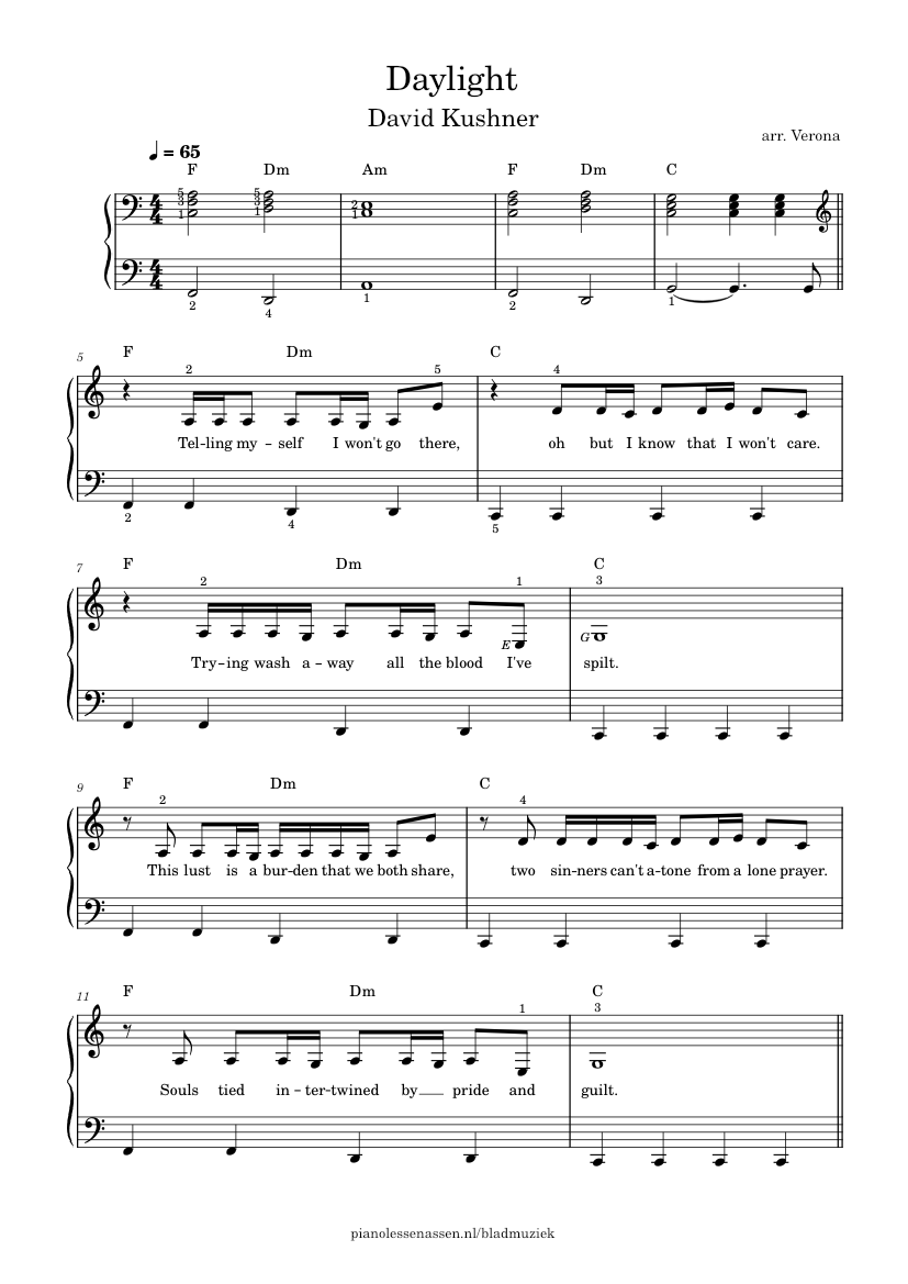 Daylight - David Kushner (easy piano - beginner) Sheet Music with ...